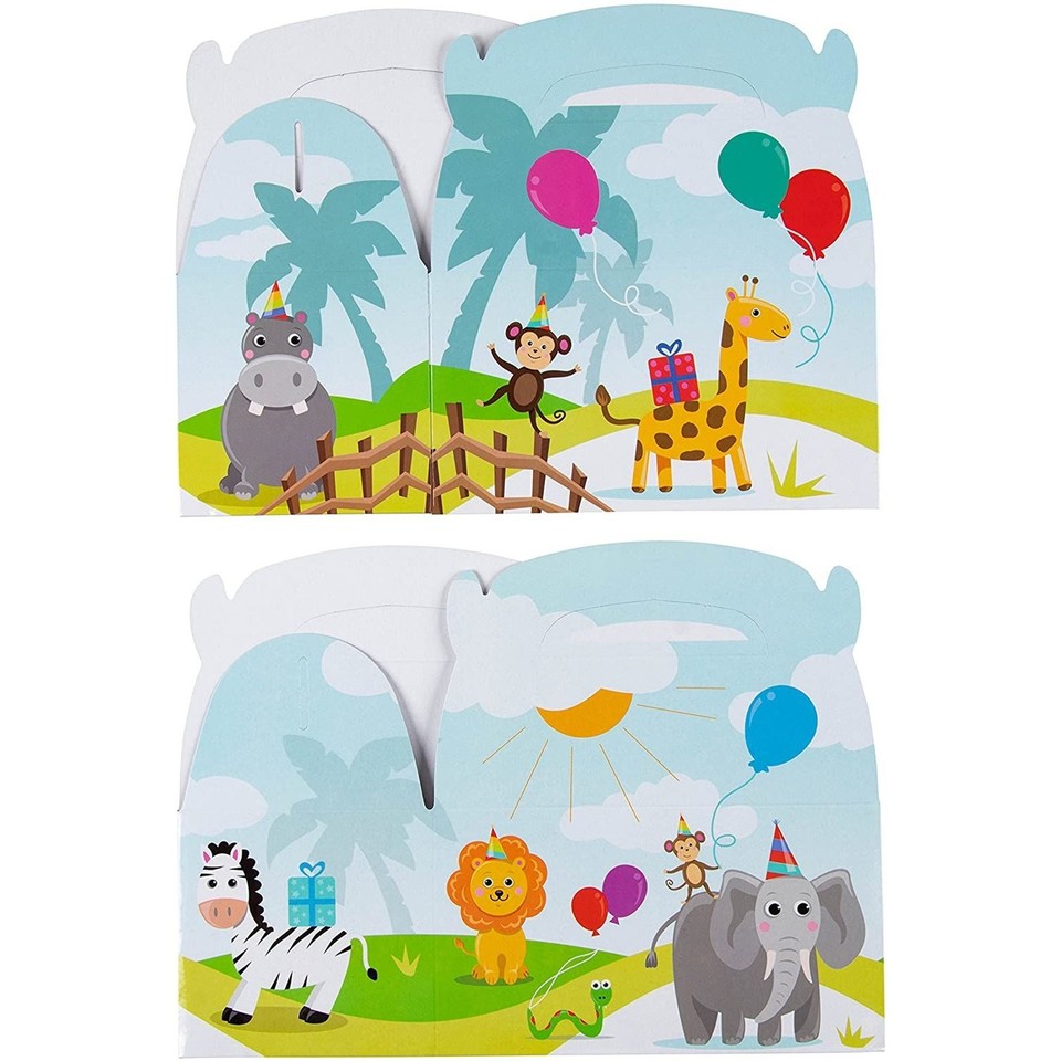 24 Pack Cardboard Treat Boxes w/ Zoo Animal Design For Birthday Party ...