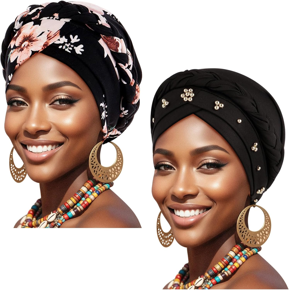 African Women Turban Caps Pre-Tied Twisted Turbans Head Scarf for Women ...