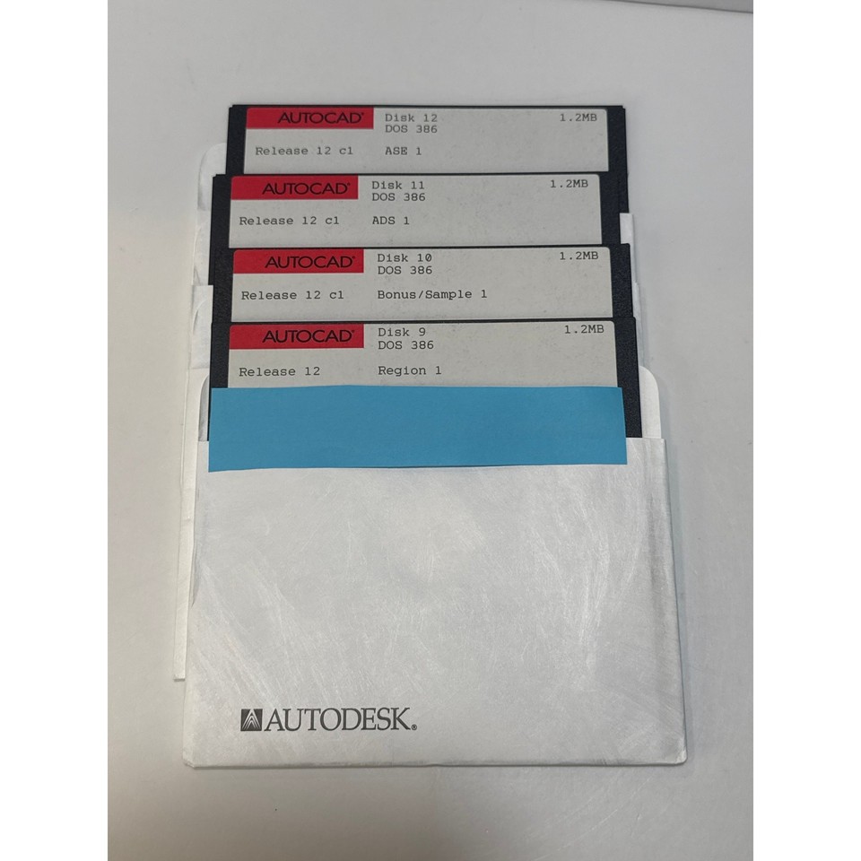 AUTODESK AUTOCAD Release 12 C1- Floppy Disk-12 Disk Set w/Serial Number ...