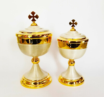 Pair of Ciborium Set Goblet Chalice Gold plated Large Small Mass ...