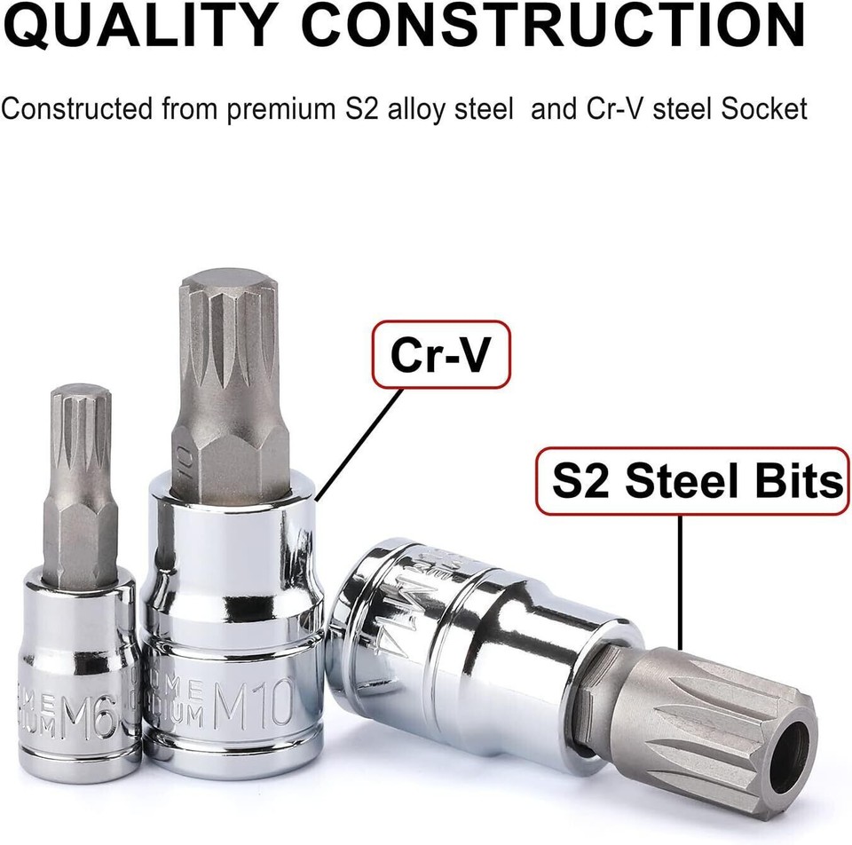 10PCS XZN Triple Square 12 Point Spline Bit Socket Set 4MM - 18MM 1/2 ...