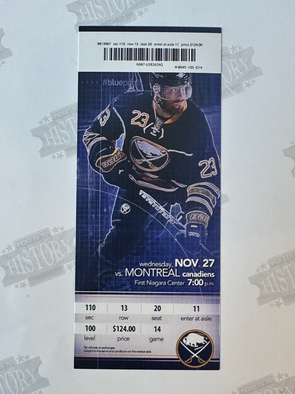 2013 Montreal Canadiens at Buffalo Sabres Ticket 11/27/13 Carey Price ...