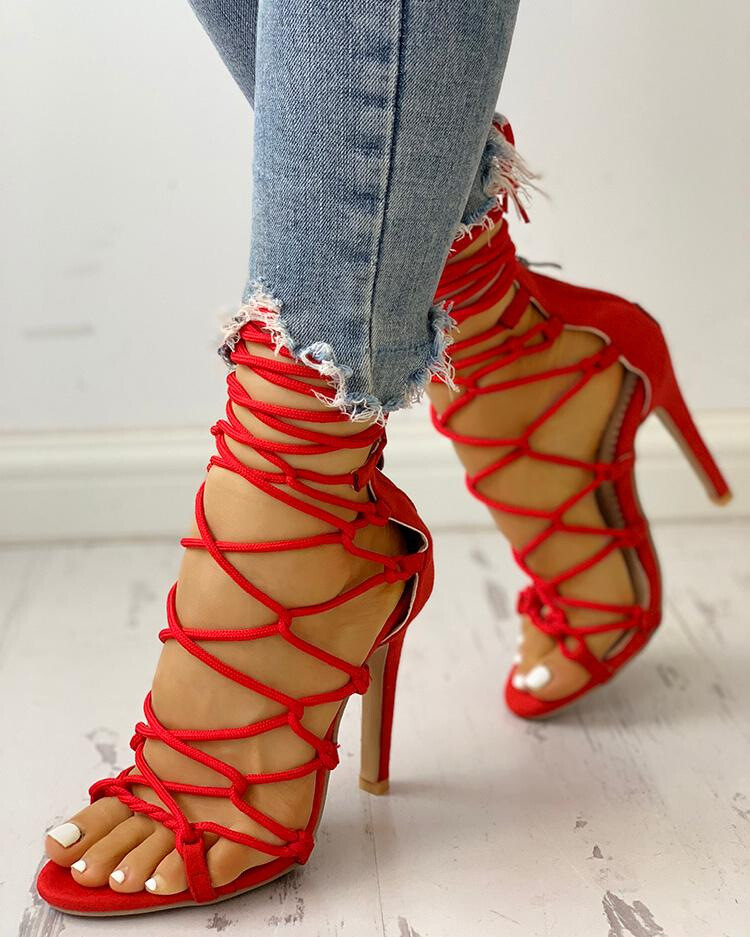 Women Rome Sandals High Stiletto Ankle Straps Faux Suede Lace Up Heels ...