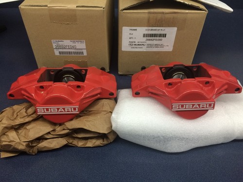 Genuine SUBARU WRX OEM RED SUBARU 2 PISTON BRAKE CALIPER Rear Set Pair ...