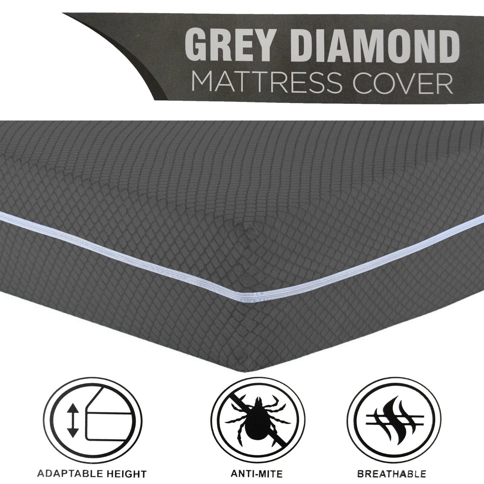 Dark Grey Terry Mattress protector Cover Bed Cover Topper Full Encased ...