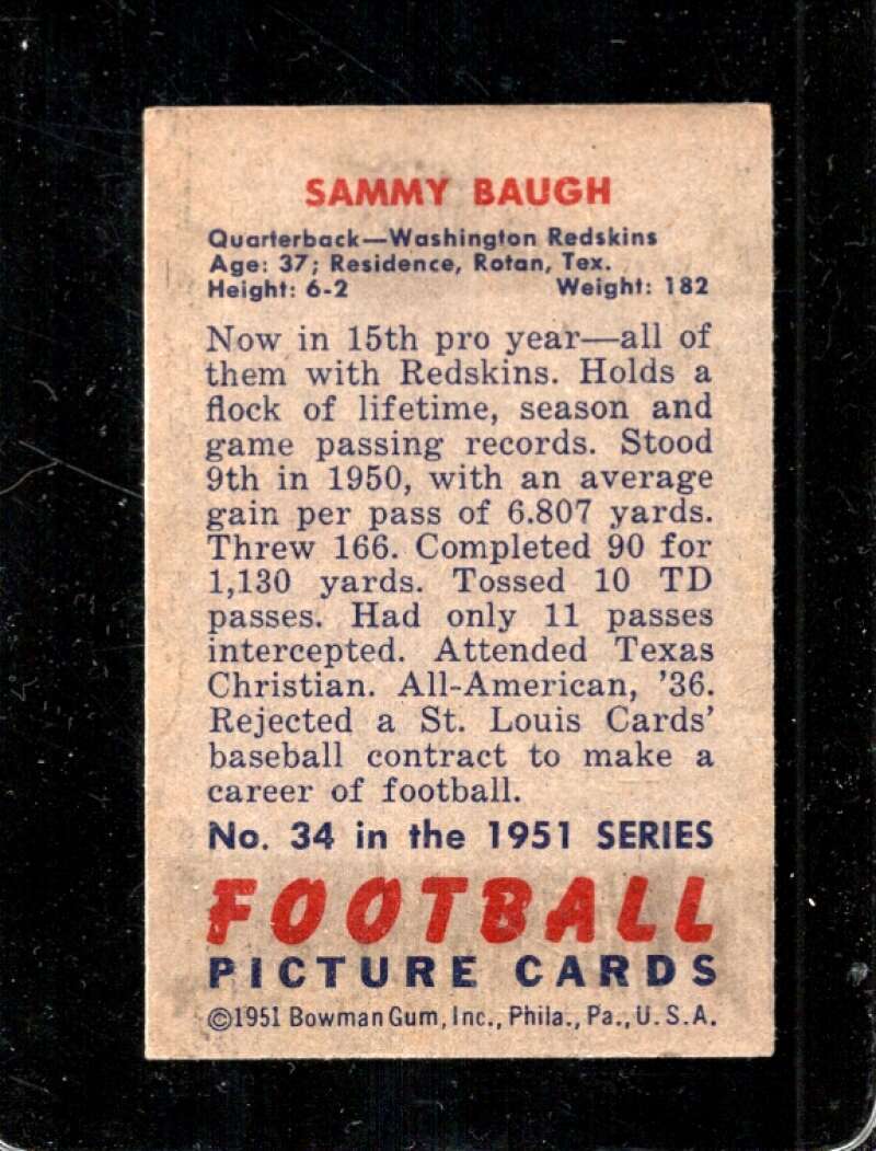 1951 Bowman - #34 Sammy Baugh for sale online | eBay