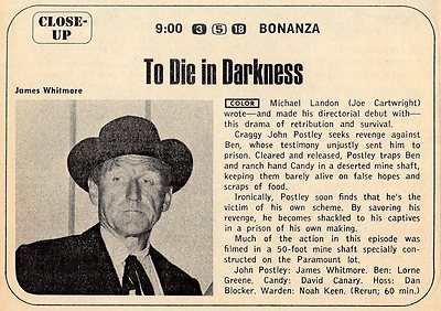 1966 TV AD~BONANZA~MICHAEL LANDON'S DIRECTORIAL DEBUT~JAMES WHITMORE ...