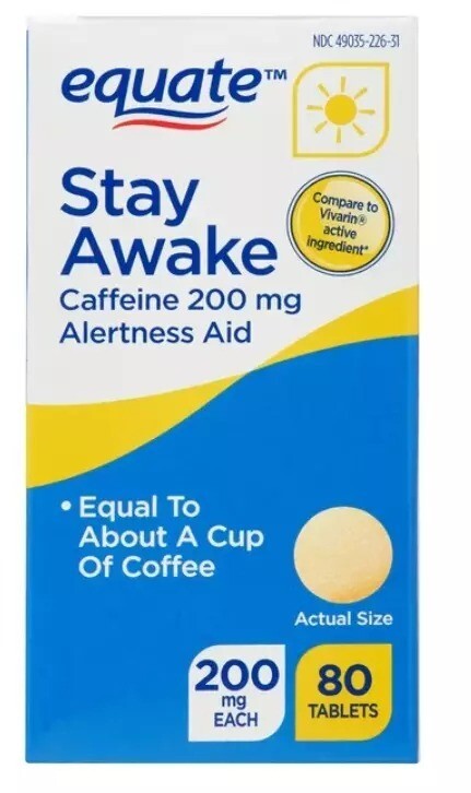 2 Pack Equate Caffeine Stay Awake Tablets 200 mg, 80 tablets Each Fast ...