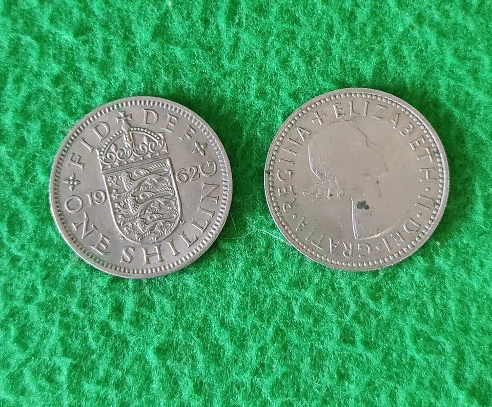 Great Britain One Shilling 1962 Coin Elizabeth II English Shield X2 ...