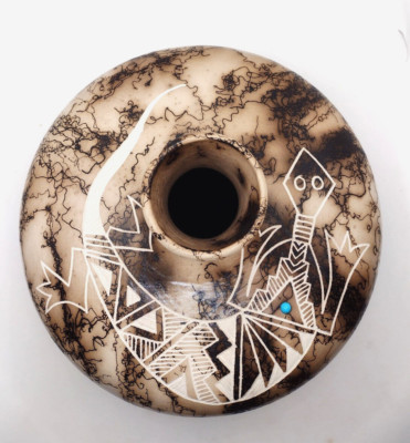 ACOMA Horse Hair Pottery LIZARD Etched VASE Ceramic Native American ...