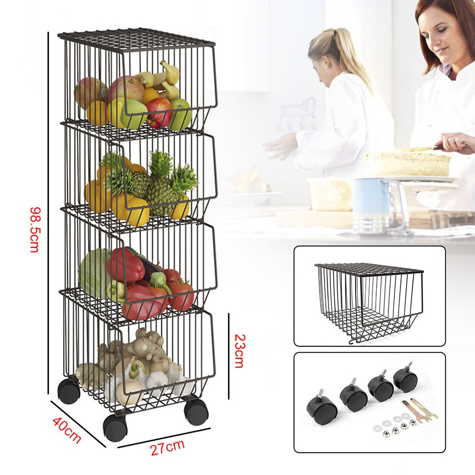 4Tier Metal Wire Kitchen Organizer Storage Trolley Cart Rack Shelf ...