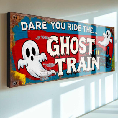 Ghost Train Sign Vintage Style Spooky Ghostly Dare You Ride Large 56cm ...