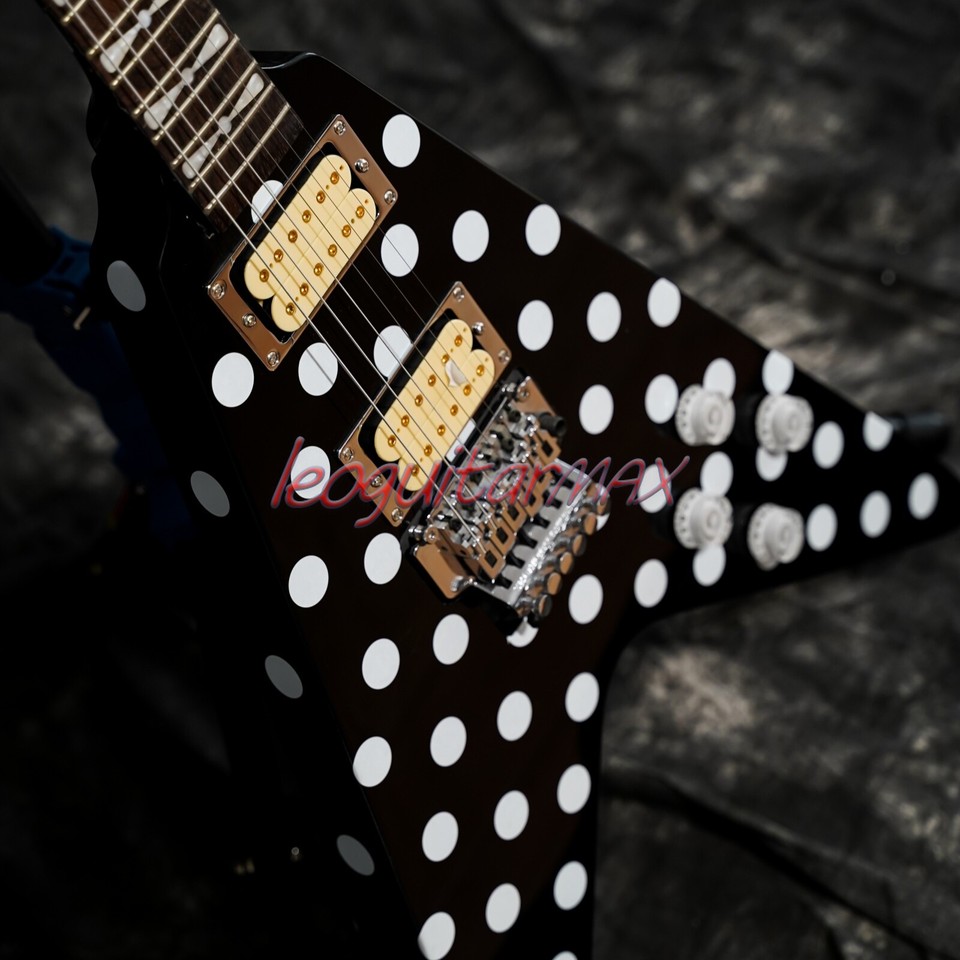 Black Randy Rhoads Solid Body Electric Guitar Flying V White Polka Dot ...