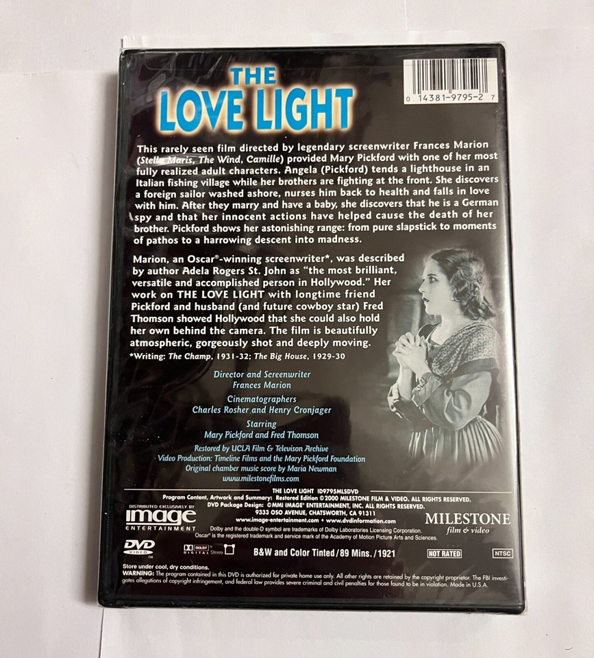 THE LOVE LIGHT DVD Milestone Collection IMAGE 1921 Mary Pickford 2000 ...
