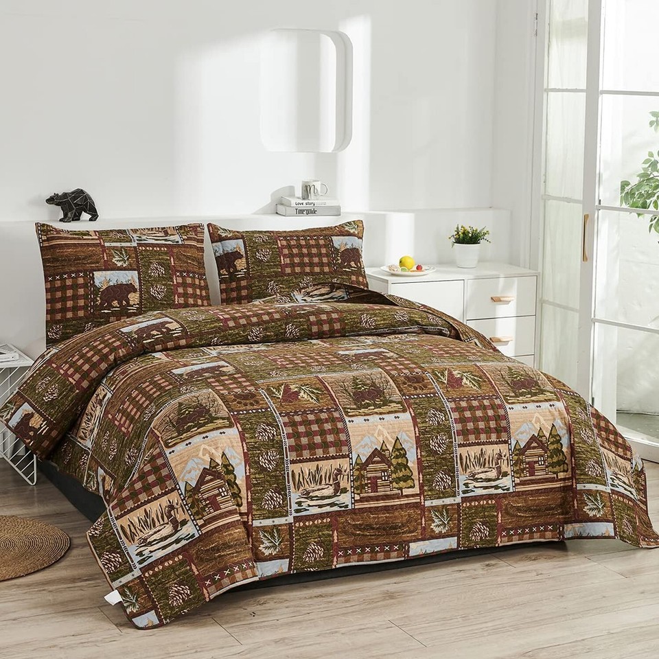 Oliven Cabin Bedding Quilt King Size Lodge Patchwork Quilt Set Rustic ...