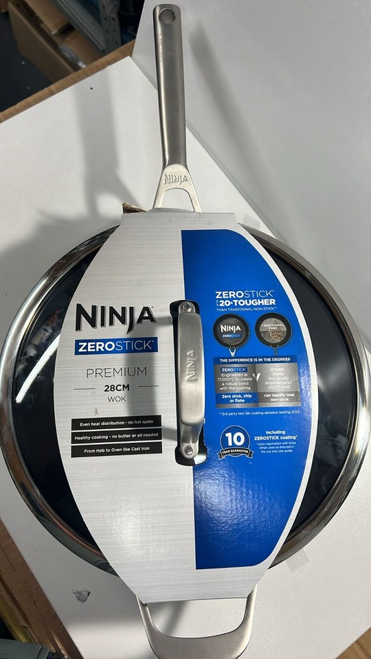 Ninja ZEROSTICK Premium Cookware 28Cm Wok with Glass Lid, Long Lasting ...