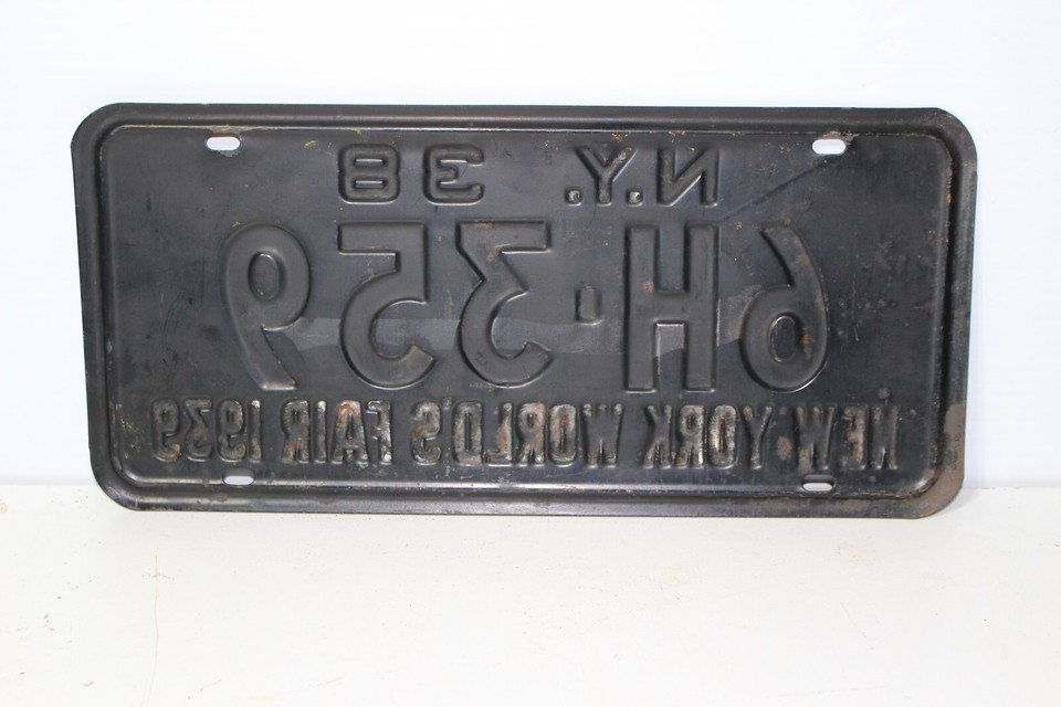 Vintage N.Y. 38 New York World's Fair 1939 Vehicle License Plate - 6H ...