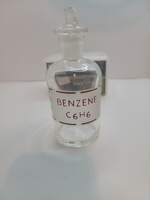 Antique Glass Apothecary Bottle w/ Etched Label & Stopper- Benzene C6H6 ...