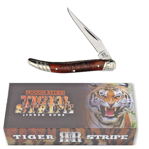 Texas Toothpick pocket knife Amber Bone Handle Rough Ryder knives Tiger ...
