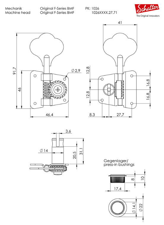 (4) Schaller BMFL Chrome Bass Machine Heads for 70s Fender P/Jazz® TK ...