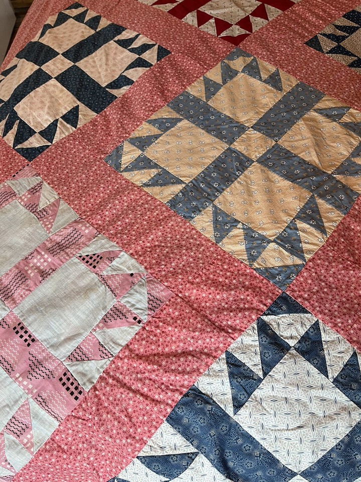 Vintage Antique Handmade Quilt Top Calico Patchwork Indigo Americana ...