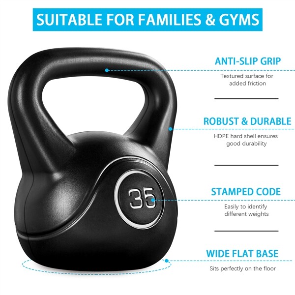 35lb Kettlebell Weight HDPE Coated Kettle Bells for Home Gym Fitness ...