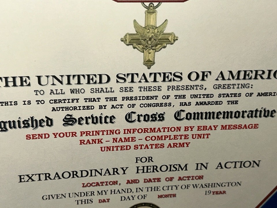 ARMY DISTINGUISHED SERVICE COMMEMORATIVE CROSS CERTIFICATE ~ TYPE-2 w ...