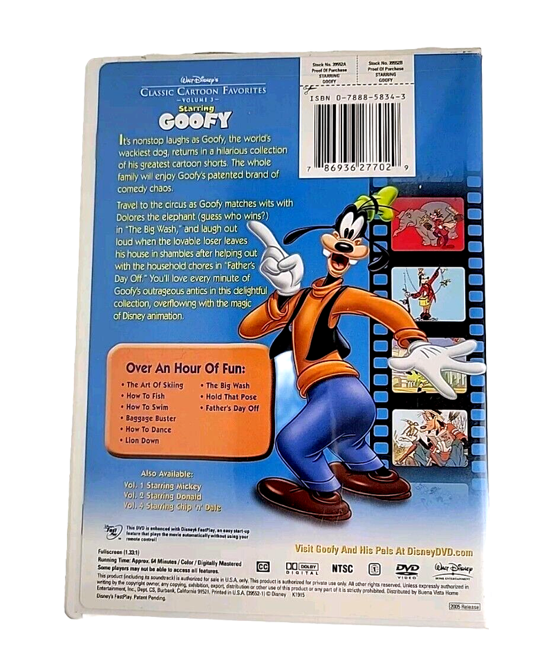 Starring Goofy DVD, Volume 3, ©Walt Disney w/Plastic Keep Case - Like ...