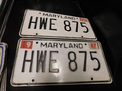 Maryland License Plates Expired Tags MD # HWE 875 - Pair 1987 1986 | eBay