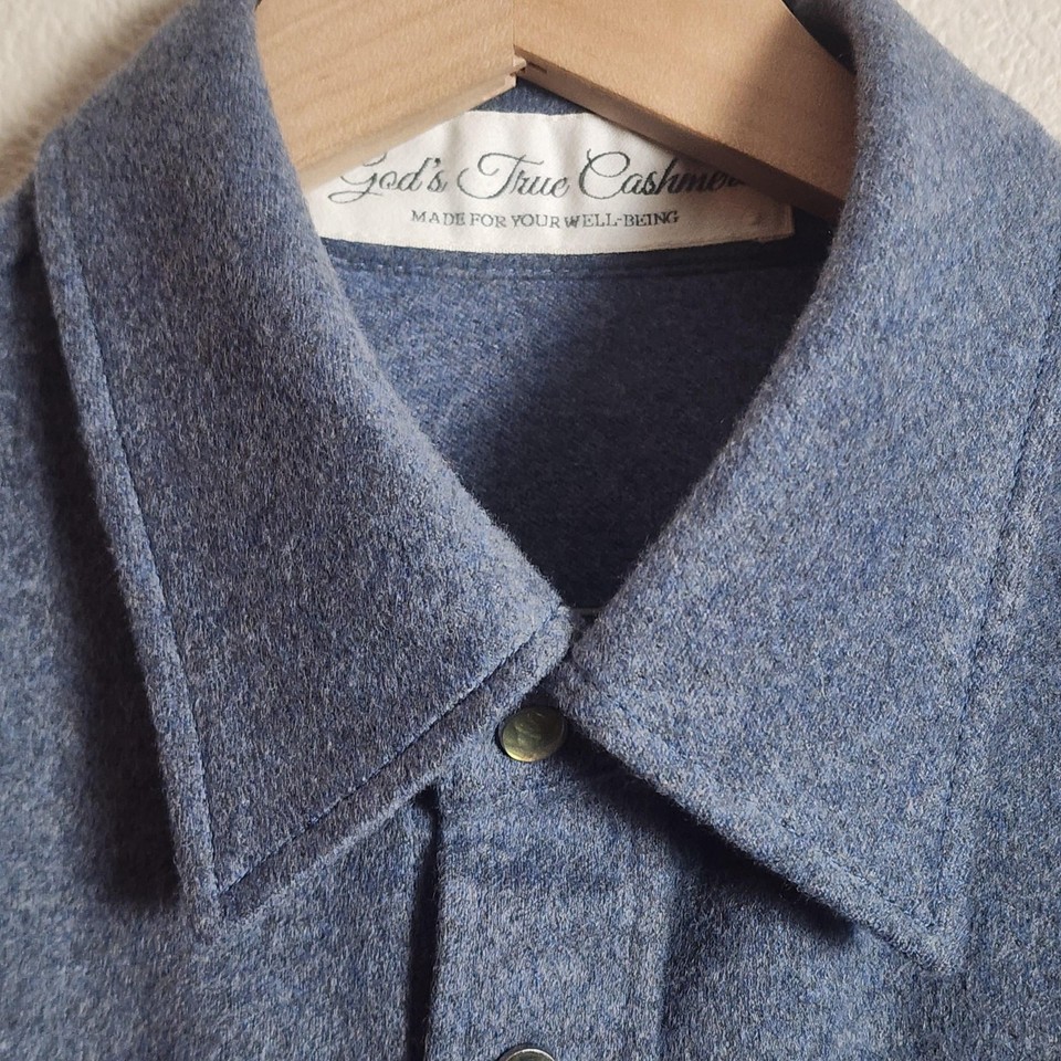 God's True Cashmere Shirt Mens Small Blue Snap Front Made in Italy ...