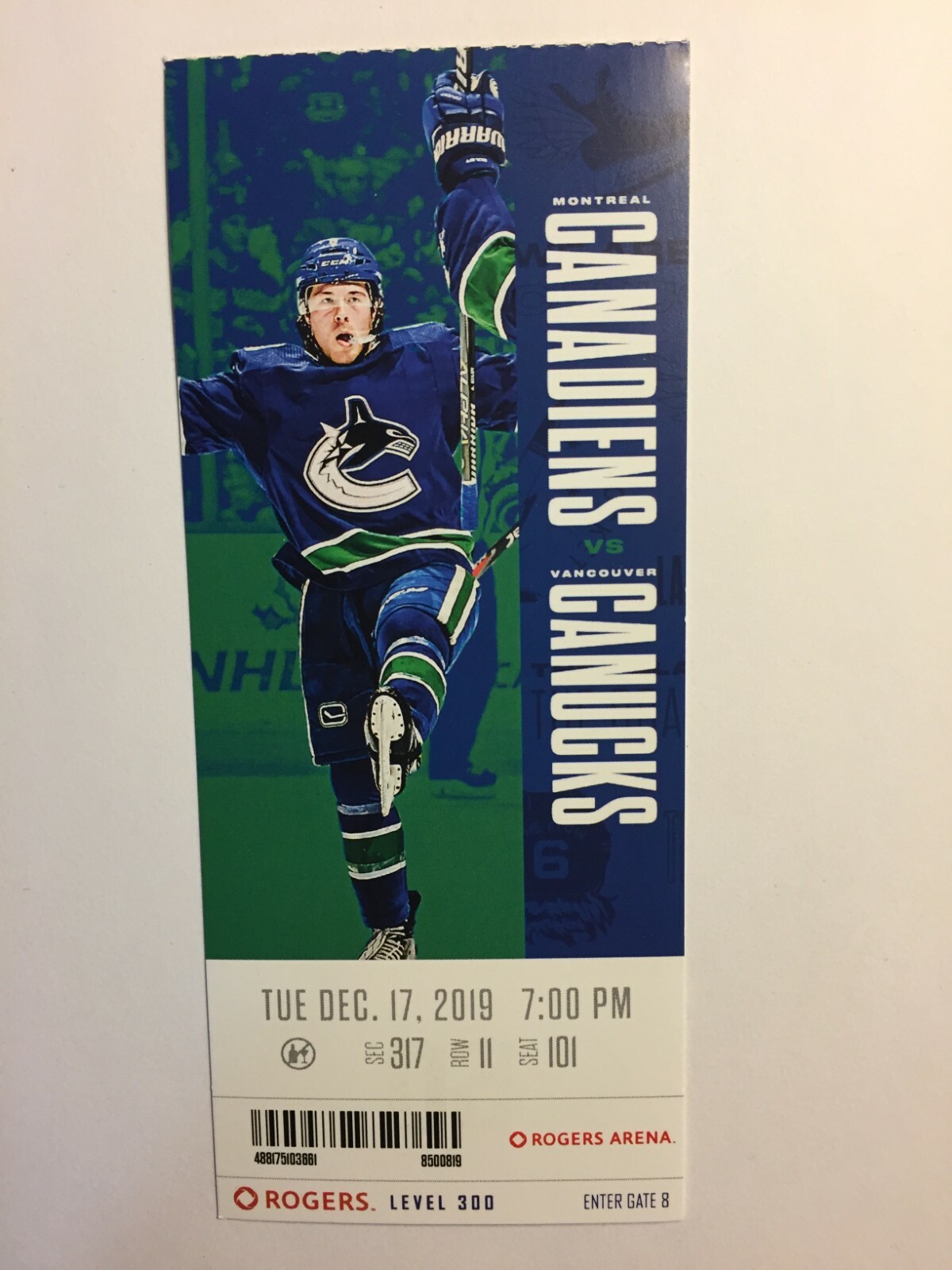 VANCOUVER CANUCKS VS MONTREAL CANADIENS DECEMBER 17, 2019 TICKET STUB ...