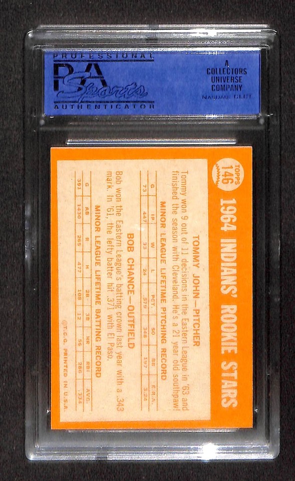 1964 Topps #146 INDIANS ROOKIE STARS TOMMY JOHN RC PSA 8 NM-MT 50001021 ...