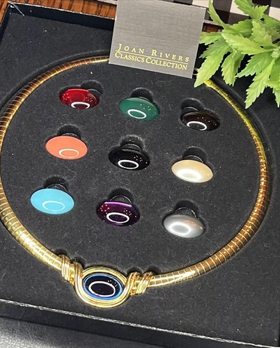 JOAN RIVERS Gold Tone Omega Necklace Interchangeable Cabs W/Box & Paper ...