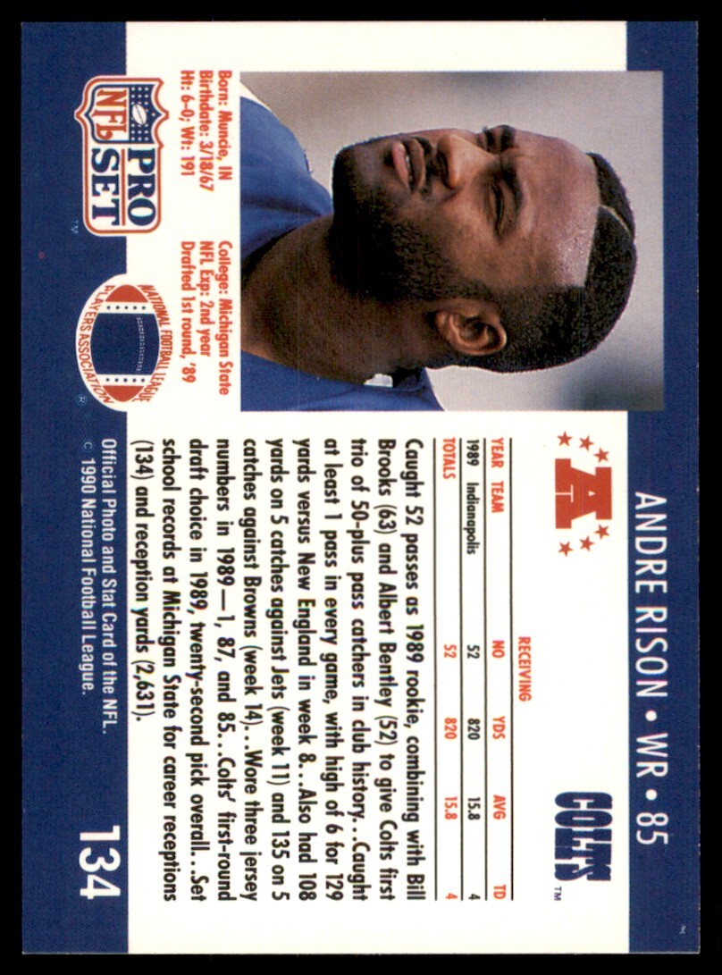 1990 Pro Set #134 Andre Rison Indianapolis Colts | eBay