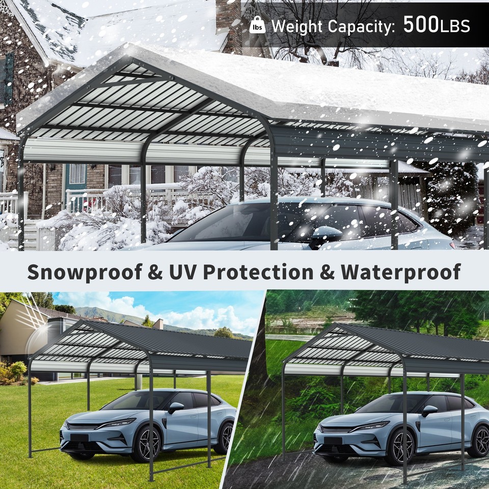 12'x21' Metal Carport Heavy Duty Canopy Car Galvanized Steel Frame for ...