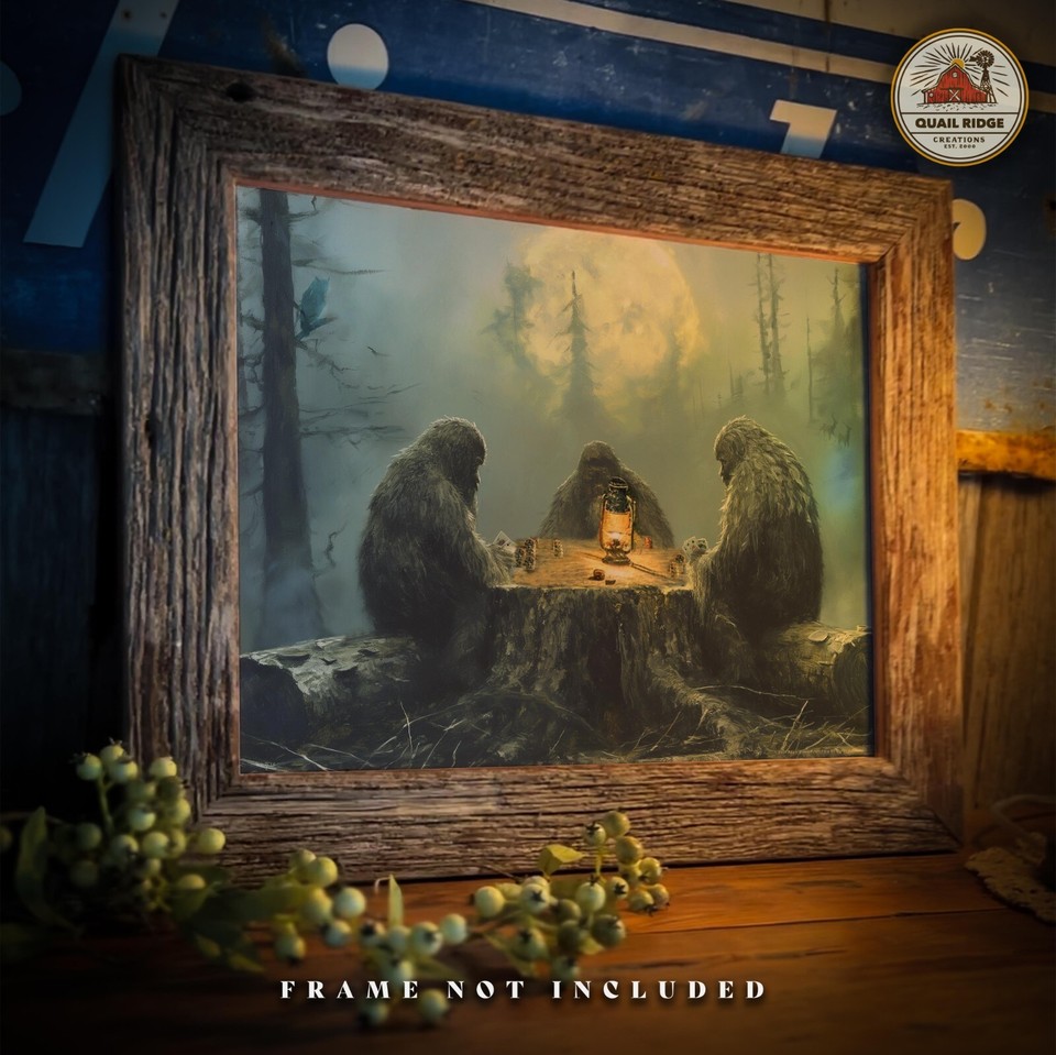 Poker Night Sasquatch Bigfoot Art Print Vintage Poker Game Room Cabin ...