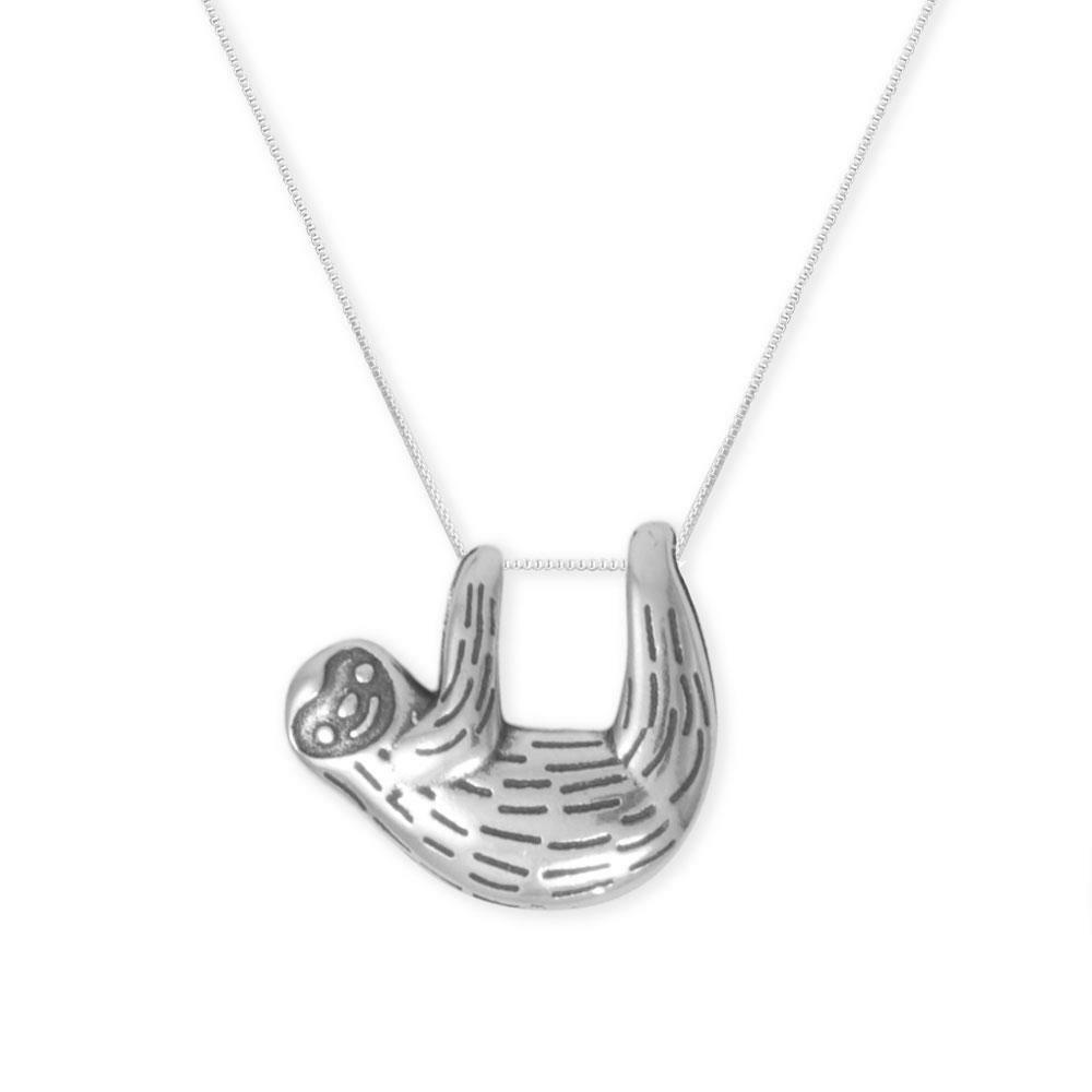 Sterling Silver Oxidized Cute Hanging Sloth Slide Pendant | eBay