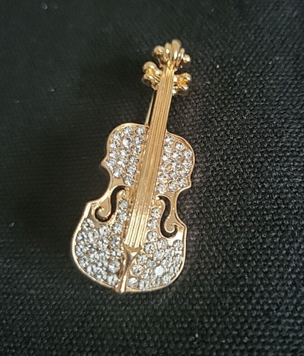 Gold Tone violin brooch sparkling rhinestones music pin Elegant Musical ...