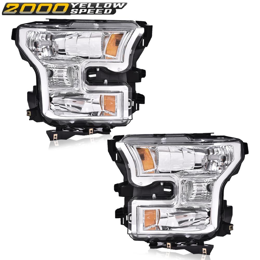 Fit For 2015-2017 Ford F150 Amber Headlights Chrome Head Lamps Left ...