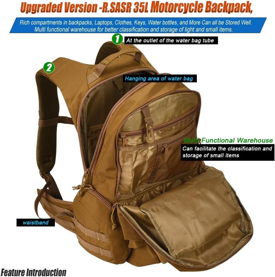 35L Tactical Backpack for Men, Military Backpack, Khaki Motorcycle Bag ...
