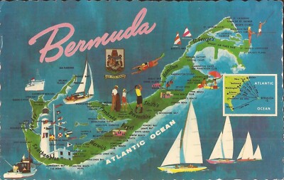 BERMUDA - MAP - Distance to US East Coast Cities Inset | eBay