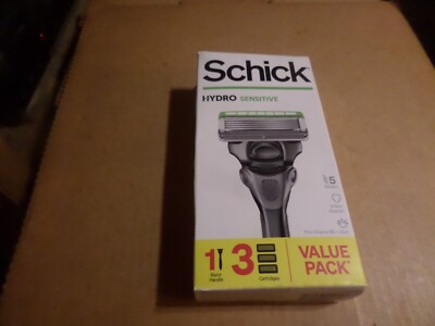 Schick Hydro Sensitive 5-Blade Razor 1 Razor Handle + 3 Cartridges New ...