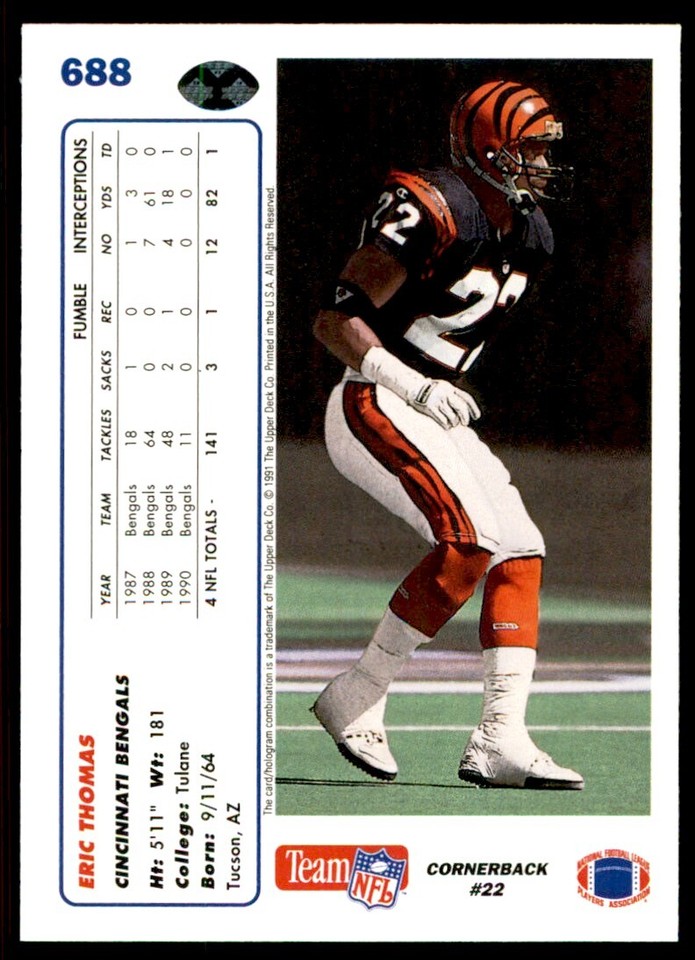 1991 UPPER DECK HIGH # SERIESS ERIC THOMAS CINCINNATI BENGALS #688 | eBay
