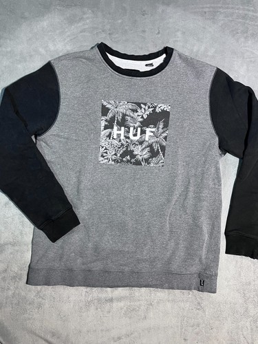 HUFF Sweater Adult Medium Gray Black Floral Lightweight Sweatshirt ...