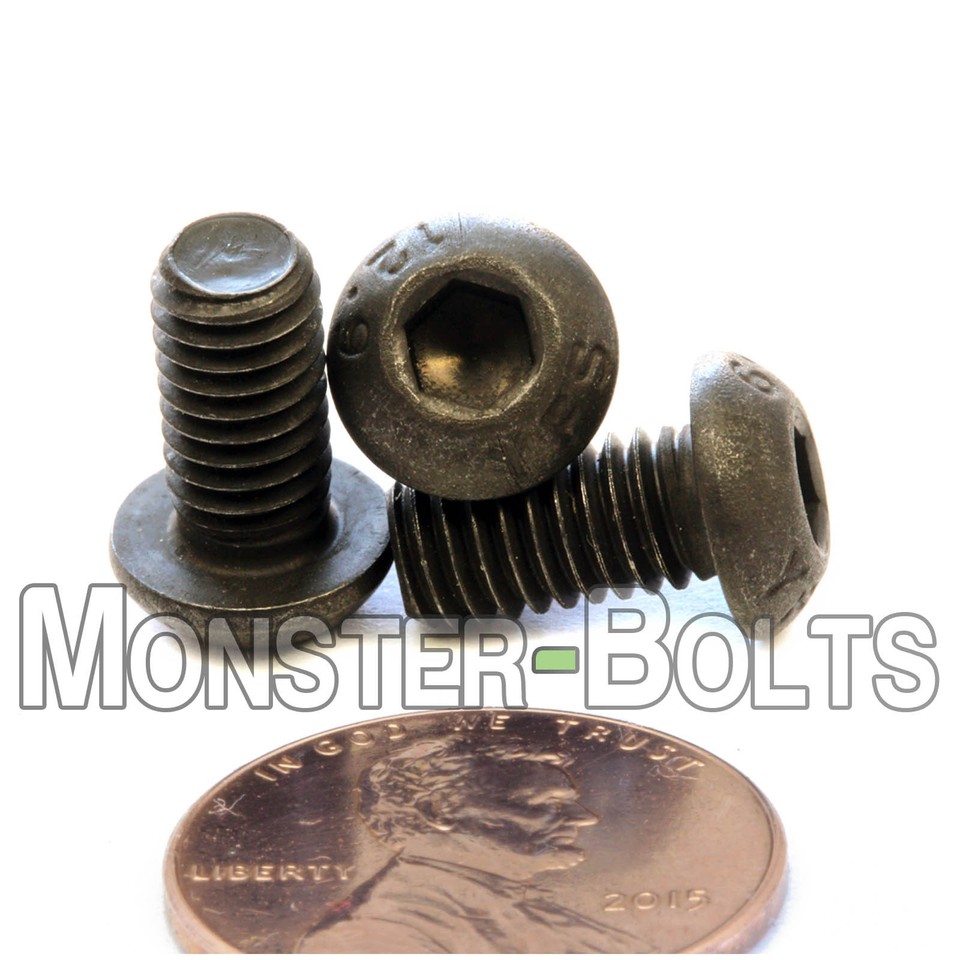 M6 Button Head Socket Cap Screws, 12.9 Steel w/ Black Ox ISO 7380, 1.0 ...