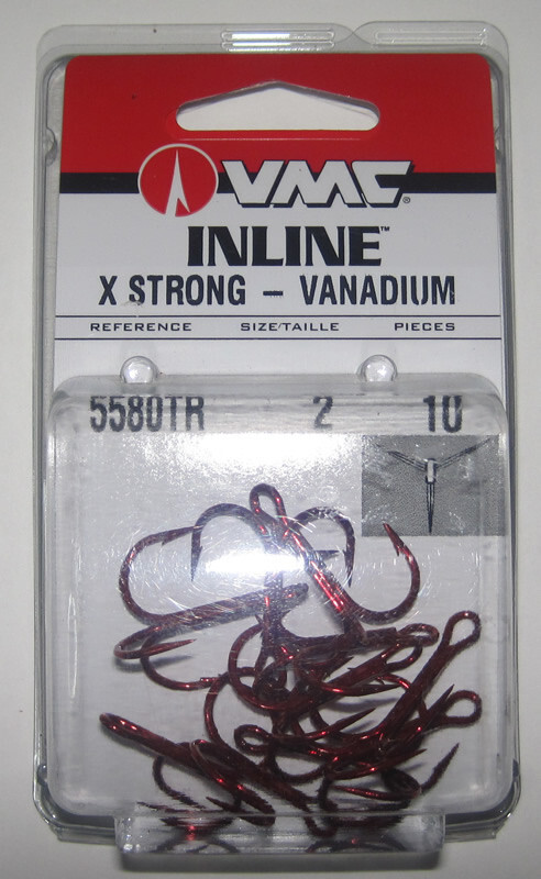 10 VMC inline x-strong Vanadium Treble Hooks size 2 Red Chrome 1X ...