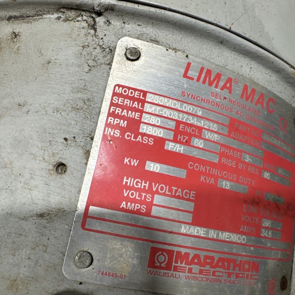 Lima MAC AC Generator 10KW Model 280MDL0079 280 Frame size 60hz 208 ...