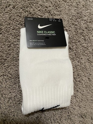 NEW Nike soccer classic cushioned knee high wmn 4-6 ugh 3y-5y x 1 white ...