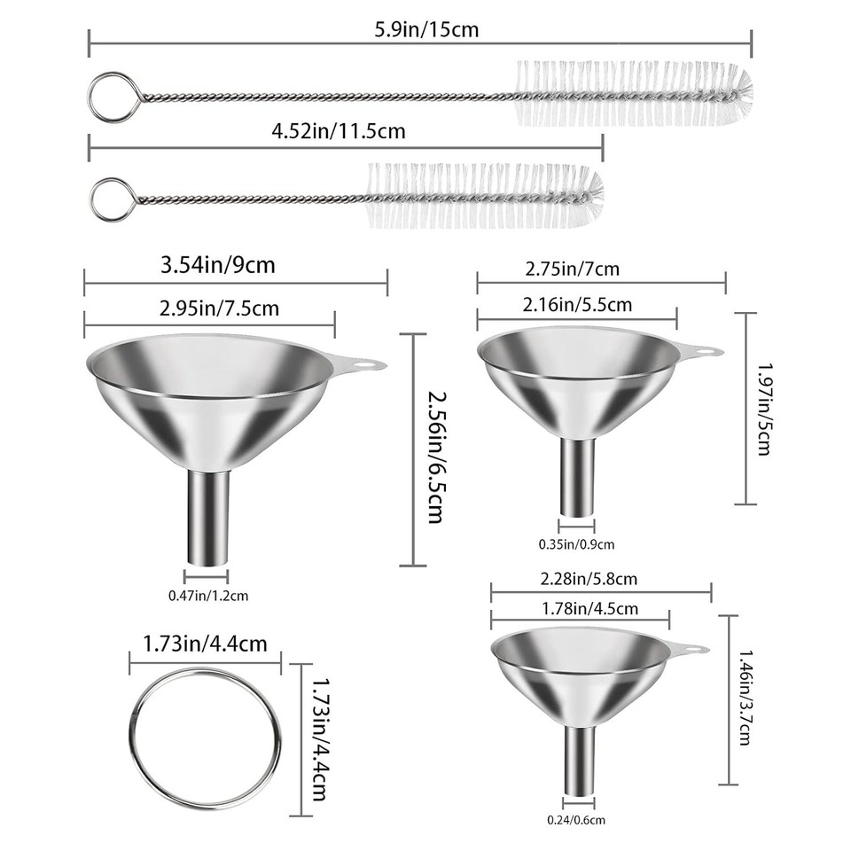6 Pcs Stainless Steel Mini Funnels for Kitchen Use Large Tiny Small ...