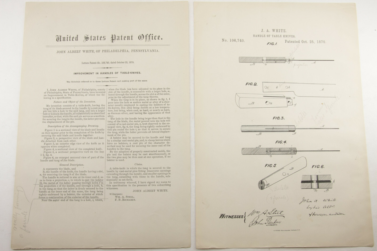 (11) Official Patent Office Copies made ~1906 Knife Cutlery Tang ...
